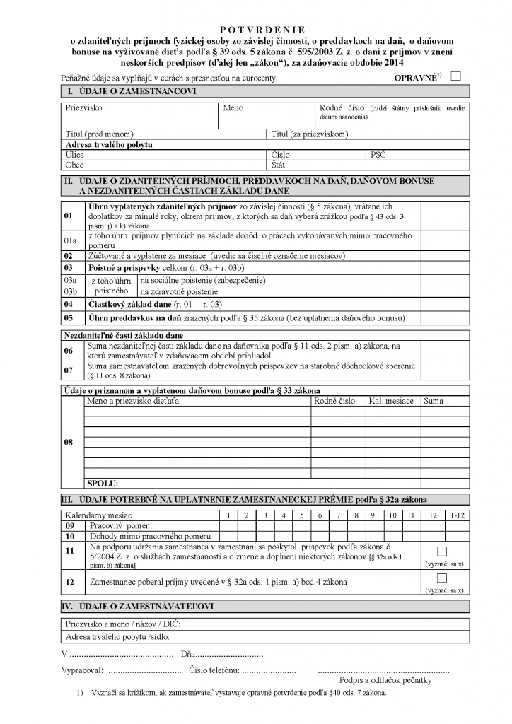 Potvrdenie o zdaniteľ. príjm. fy. osoby zo závis. činnosti Tlačiareň EkonSpo